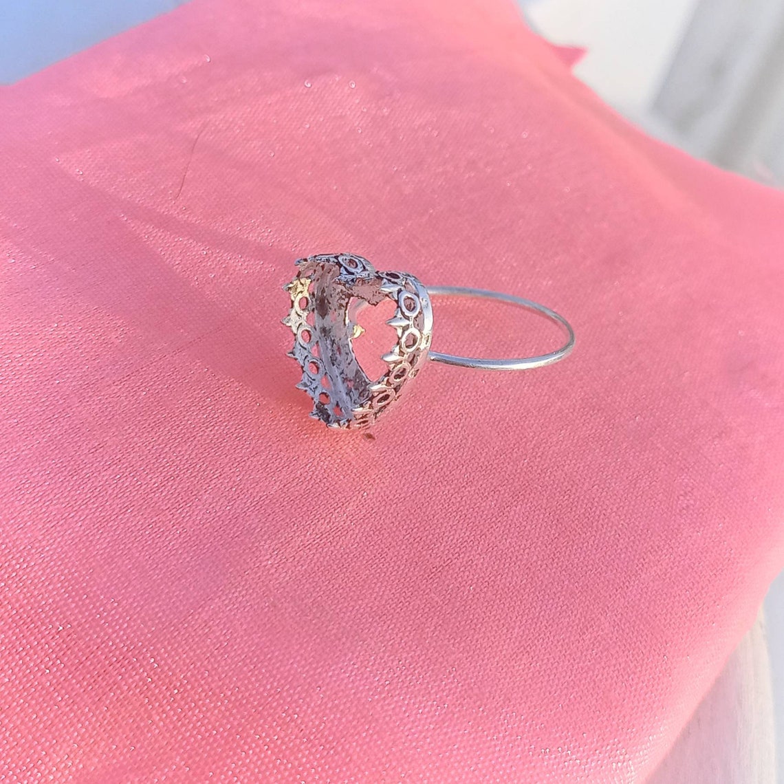 925 Sterling Silver Heart Shape Prong Ring Blank for Heart - Etsy