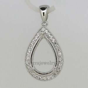 925 Sterling Silver Pre Notched Pear Shaped Prong Setting Pendant ...