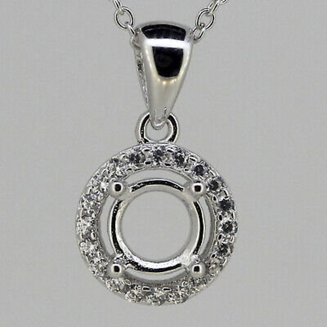 925 Sterling Silver Pren Notched Prong Setting Round Pendant - Etsy
