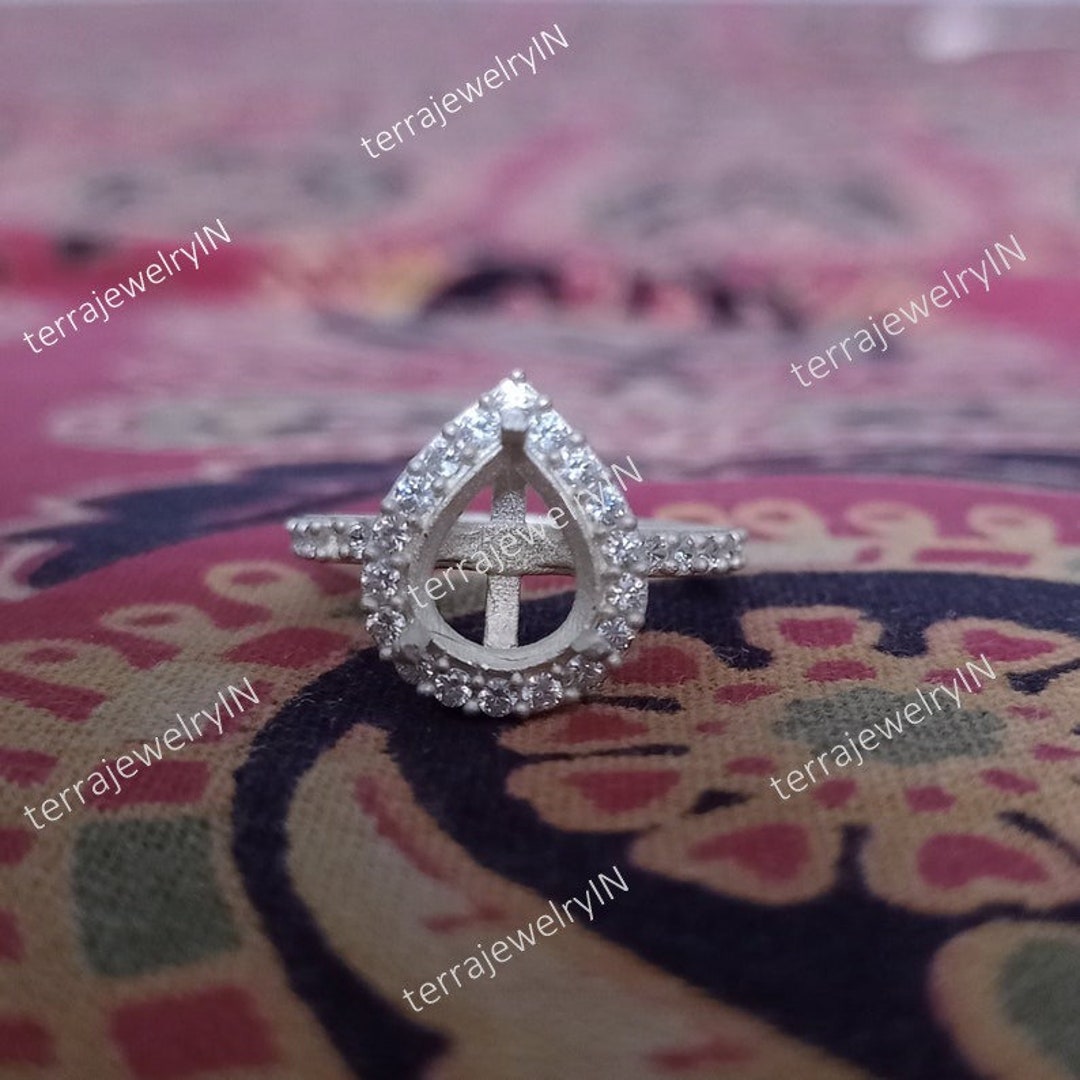 925 Sterling Silver Prong Setting Pear Bezel Blank , Semi Mount Ring ...