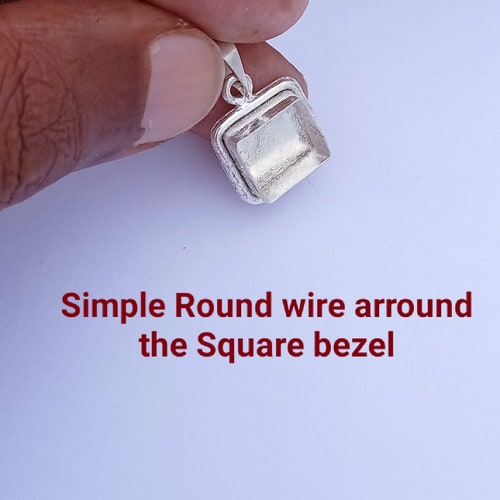 Simple Round Wire Arround 925 Sterling Silver Square Bezel - Etsy