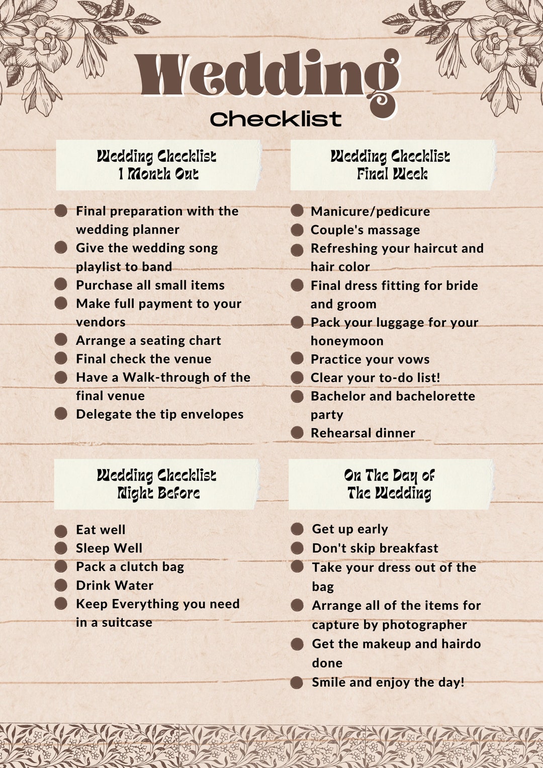 5 Different Wedding Checklist to Download - Etsy