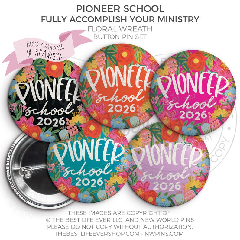 2026 Pioneer School Button Pin Set: JW Gifts - FLORAL WREATH - Etsy