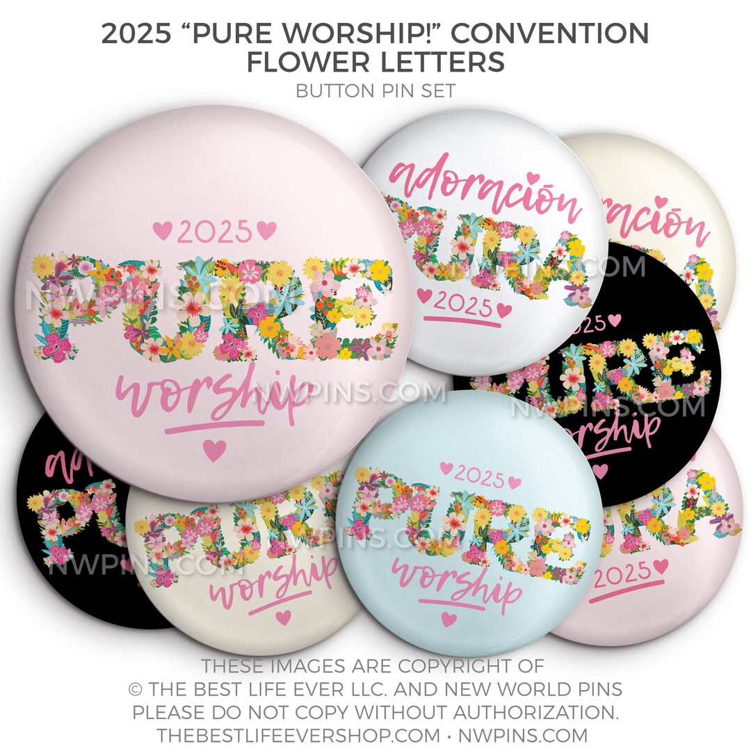Pure Worship! 2025 Convention Button Pins - FLOWER LETTERS - Jw Gifts ...