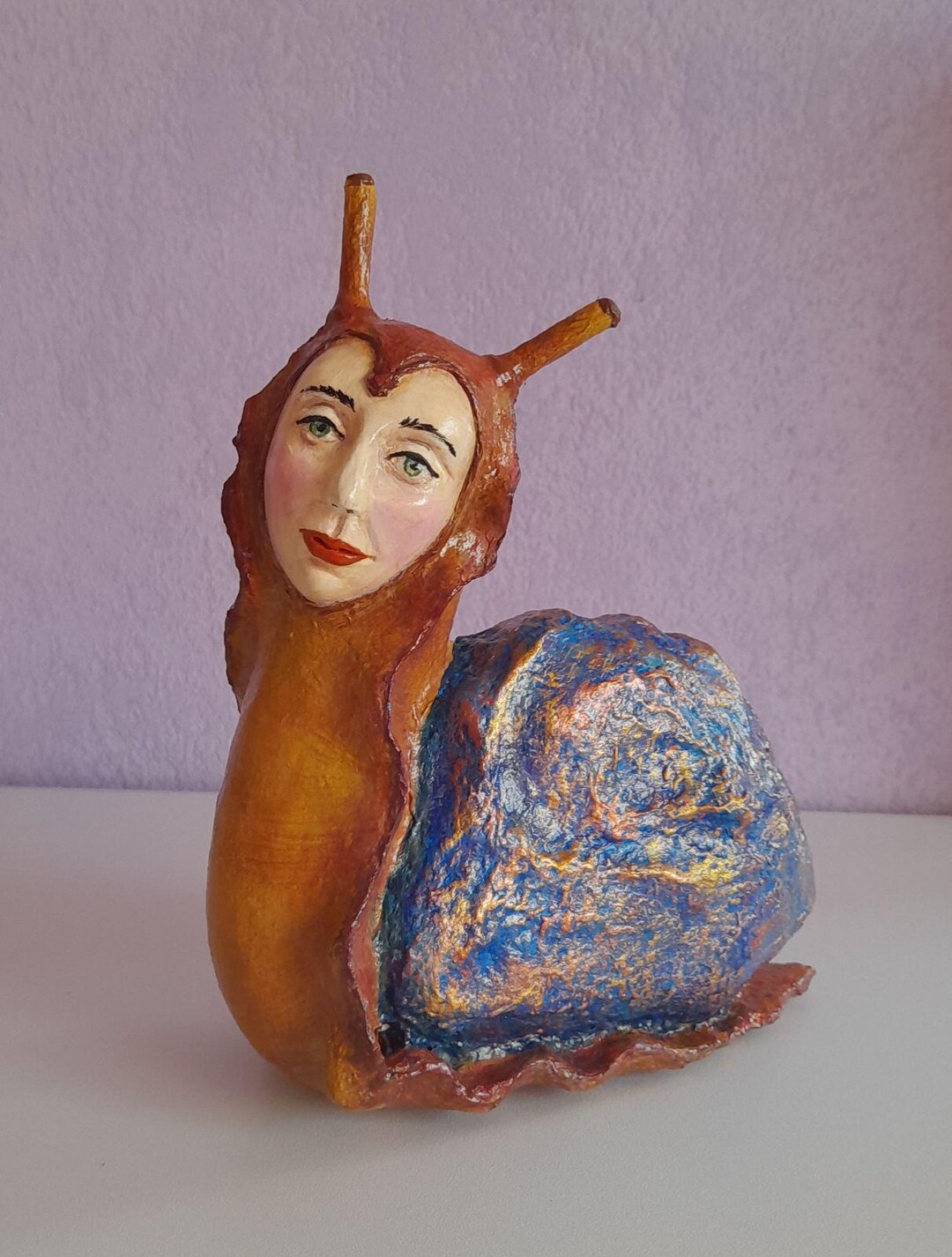 Paper Mache,snail,human-animal Hybrid,sculpture,figurine,autor's Doll ...