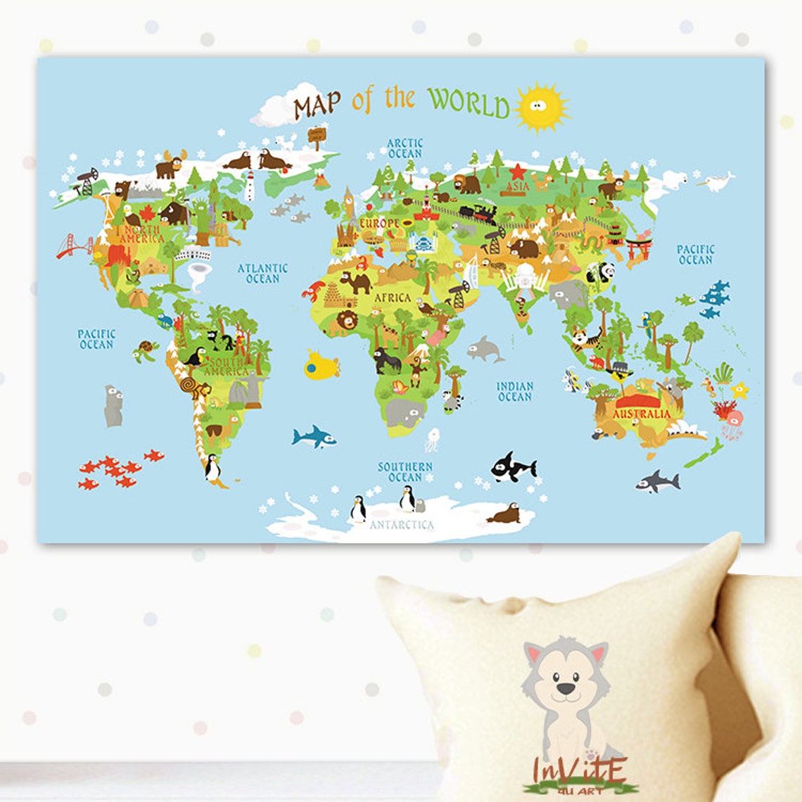 Printable WORLD MAP - POSTER for Kids, High Resolution Unique Baby Gift ...