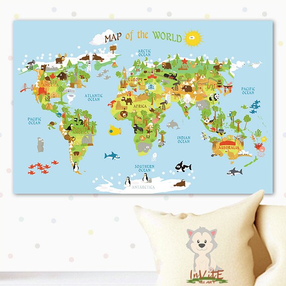 Printable WORLD MAP POSTER for Kids High Resolution Unique - Etsy