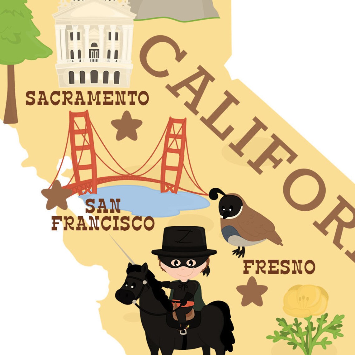 CALIFORNIA STATE, Printable Map for Kids, Kids Room Wall Art, Prints ...