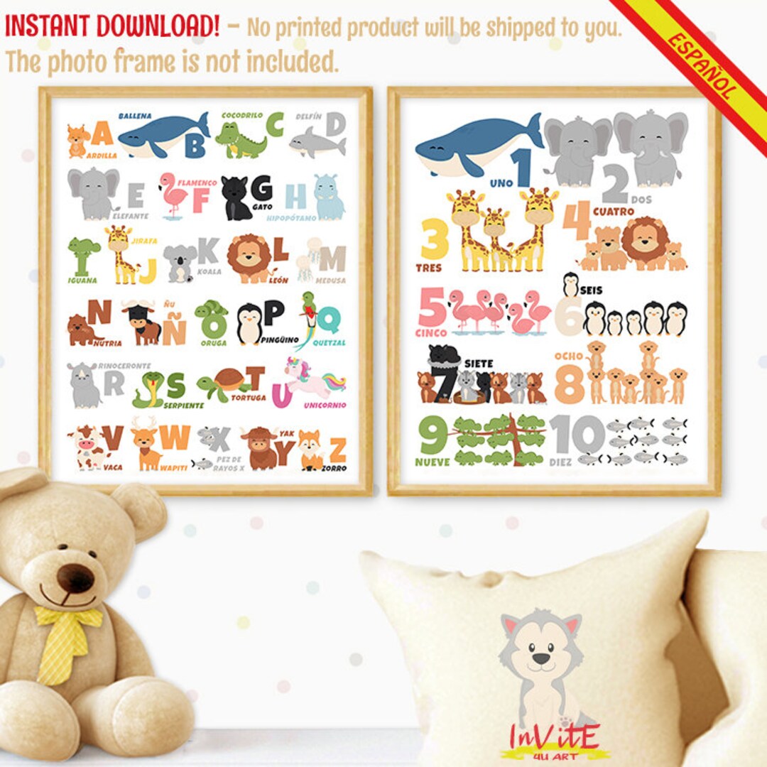 Cute Español Animal Alfabeto, WALL DECOR, Nursery Prints for Kids ...