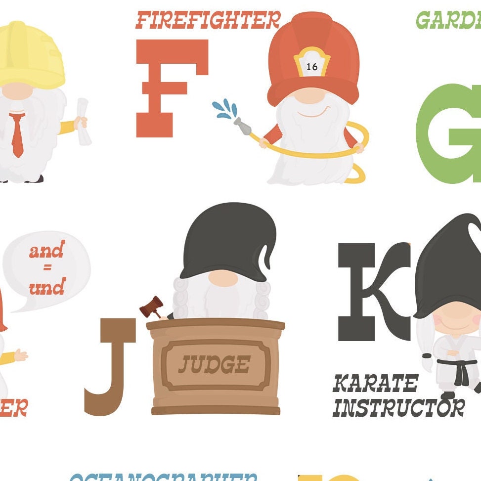 Cute GNOME PROFESSIONS Alphabet, Forest Gnomes - ABC, Fairy Tale ...