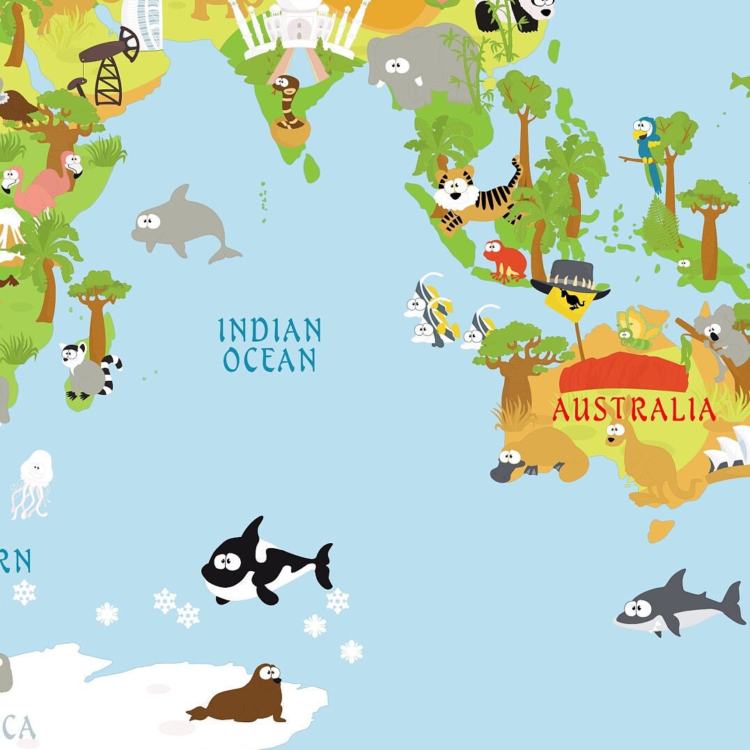 Printable WORLD MAP - POSTER for Kids, High Resolution Unique Baby Gift ...