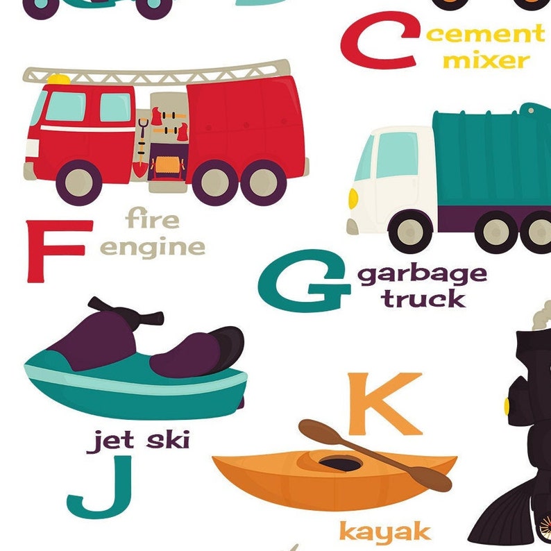 ABC POSTER - Cute Transport Alphabet for Boys, PRINT - Instant Download ...
