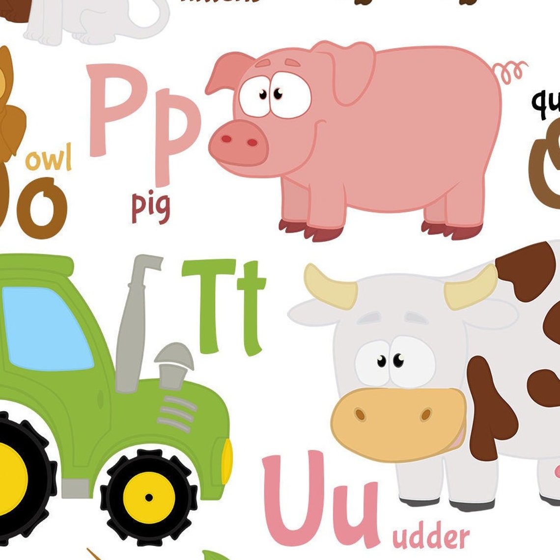 Cute English Farm Alphabet WALL DECOR, Barnyard ABC, A to Z Wall Art ...