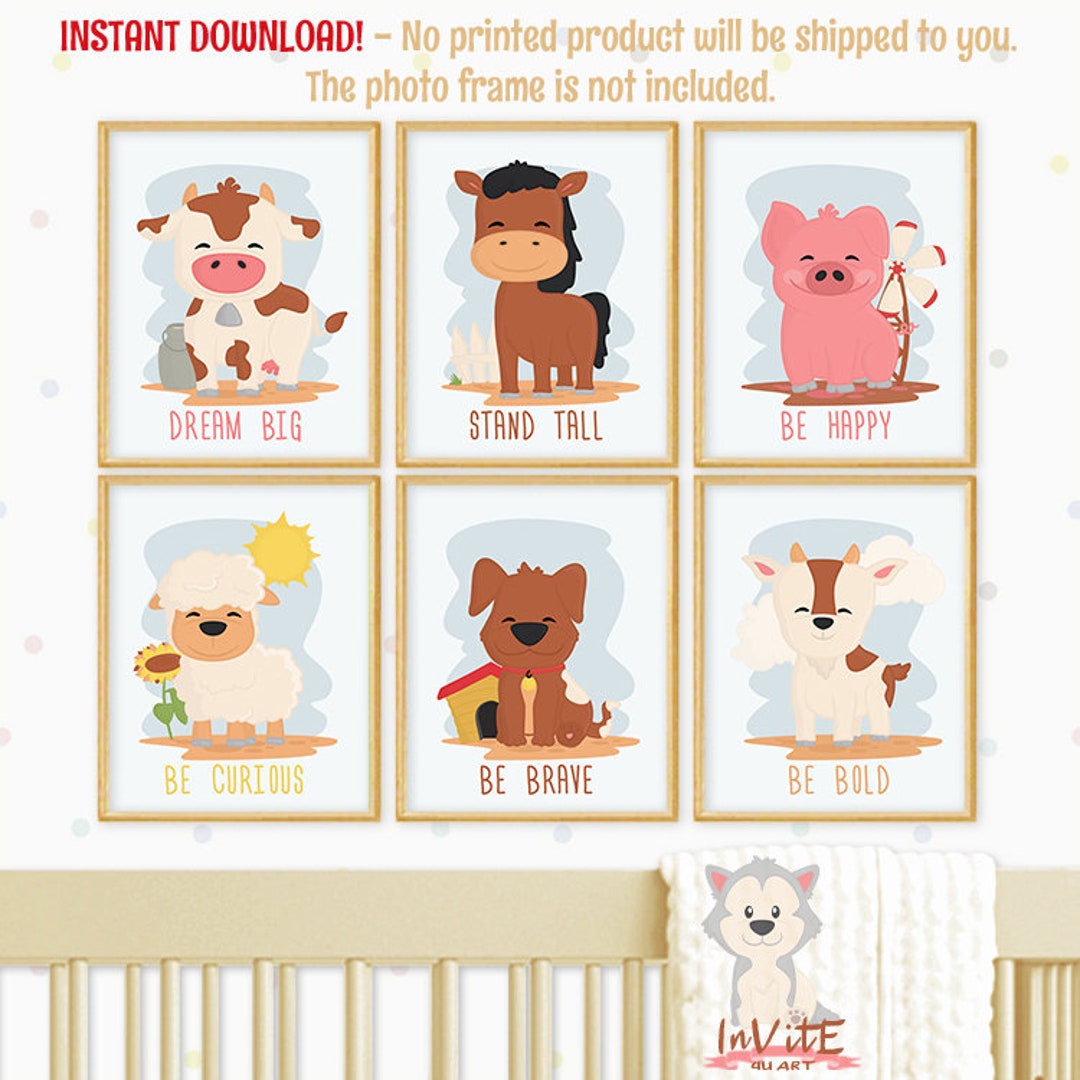 Cute FARM ANIMALS, Nursery, Set of 6, Kids Inspiring Wall Decor ...