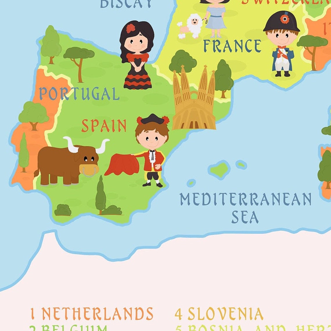 Cute Printable EUROPE MAP for Kids - INSTANT Poster, High Resolution ...