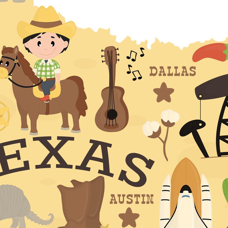 TEXAS STATE, Printable Map for Kids, Kids Room Wall Art, Prints, Home ...