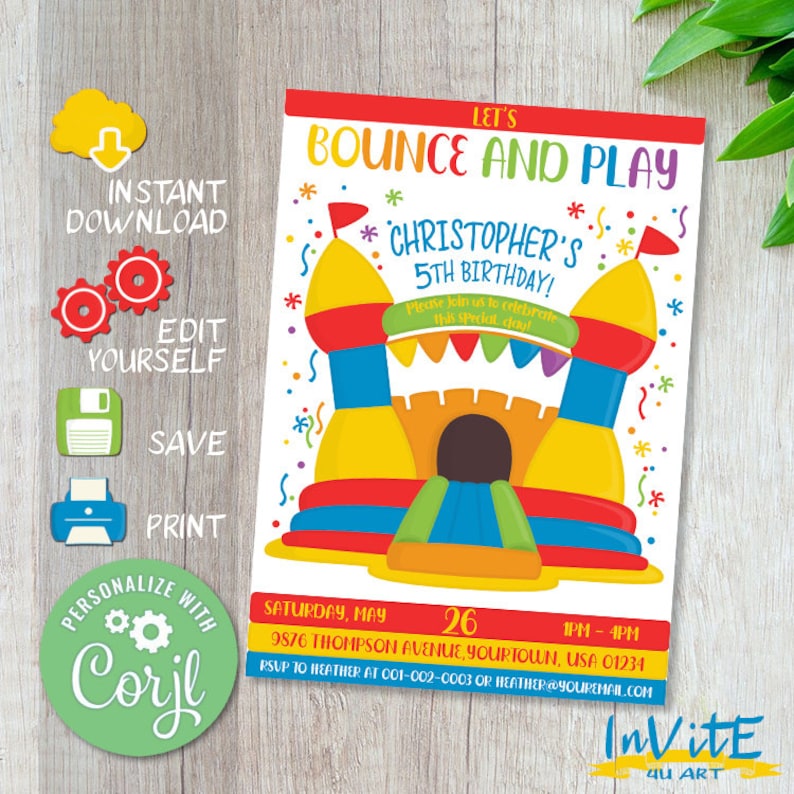 Editable BOUNCY CASTLE Invitation for Kids Birthday Cute - Etsy