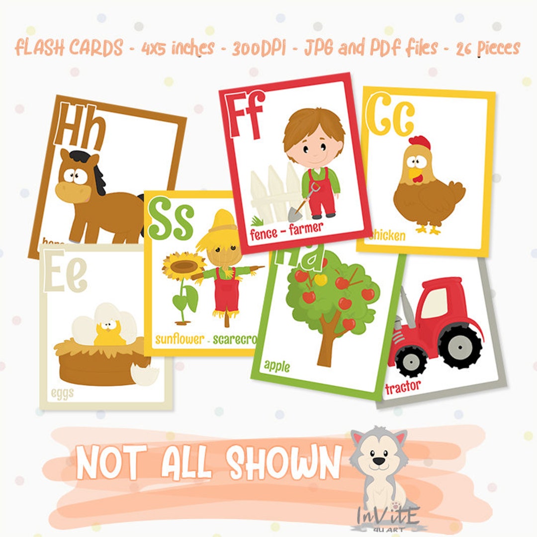 Cute FARM/BARNYARD FLASHCARDS for Kids, Learning Material, Alphabet ...