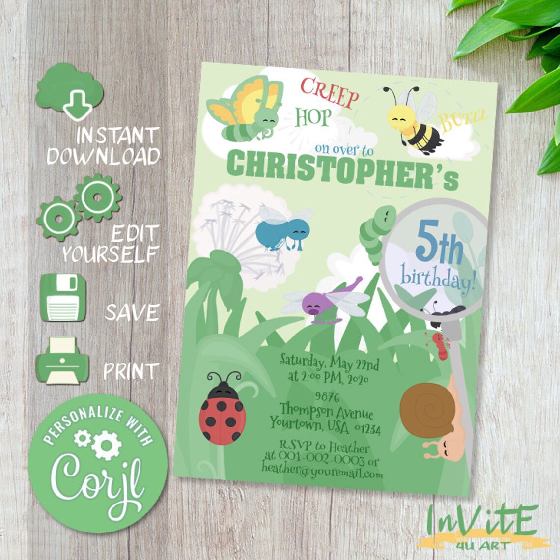 Editable INSECT Invitation, Free CORJL DEMO, Beetle, Bug Invitation ...