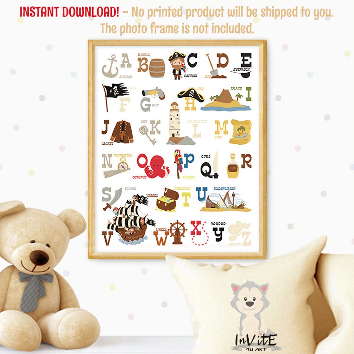 Cute PIRATE Alphabet, Poster, Digital Nursery Prints, PIRATE Themed Art ...