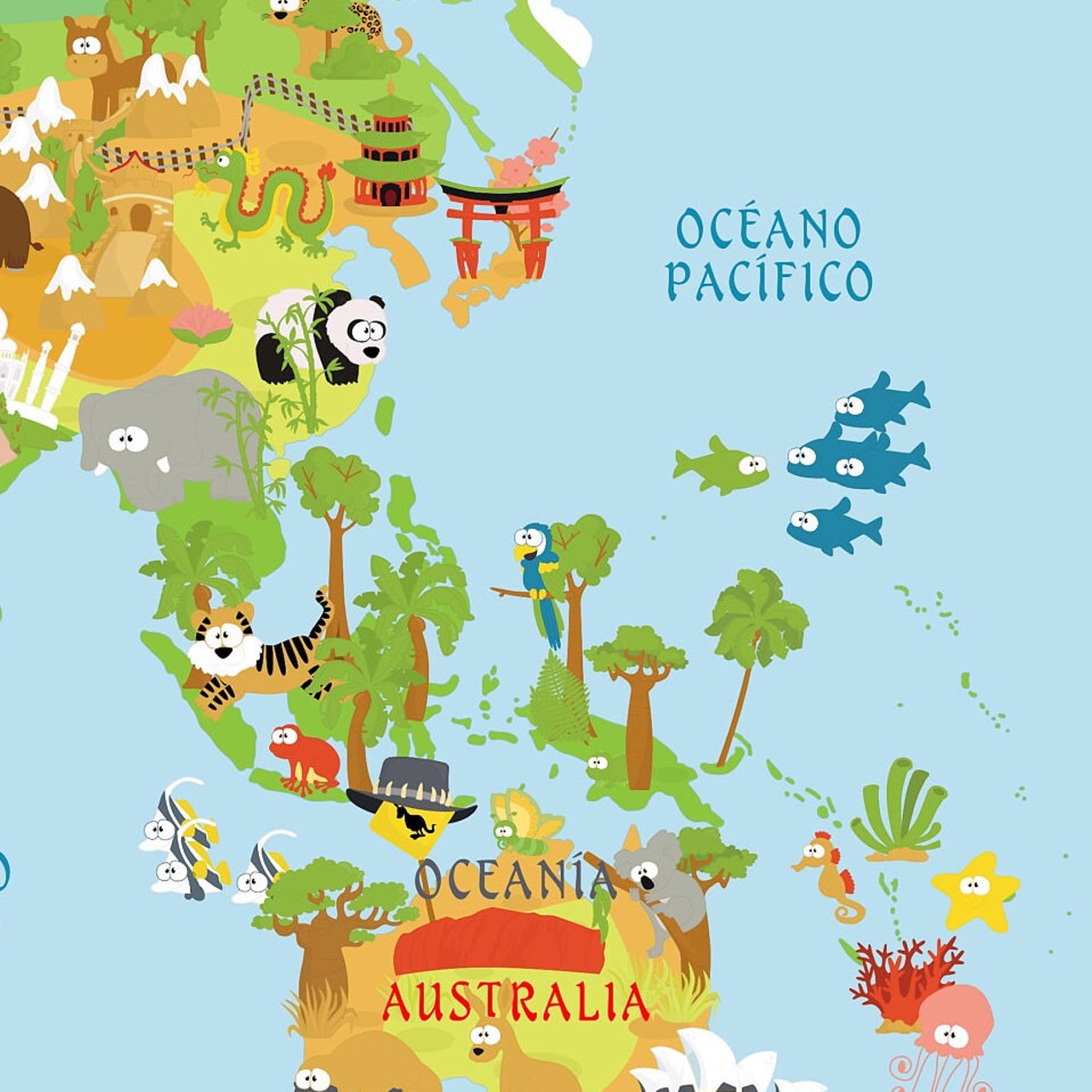 Cute Printable ESPAÑOL WORLD MAP, High Resolution Poster for Kids ...