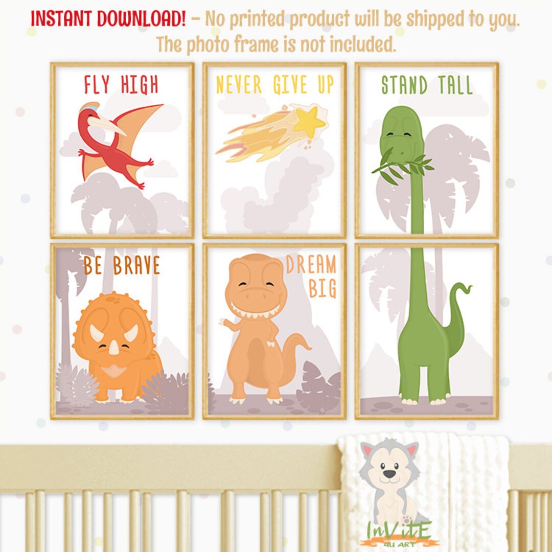 Cute DINOSAURS Wall Decor, Kids Inspiring Wall Art, Positive Quotes ...