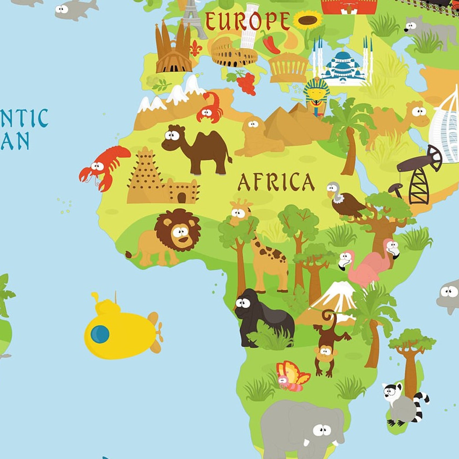 Printable WORLD MAP POSTER for Kids, High Resolution Unique Baby Gift ...