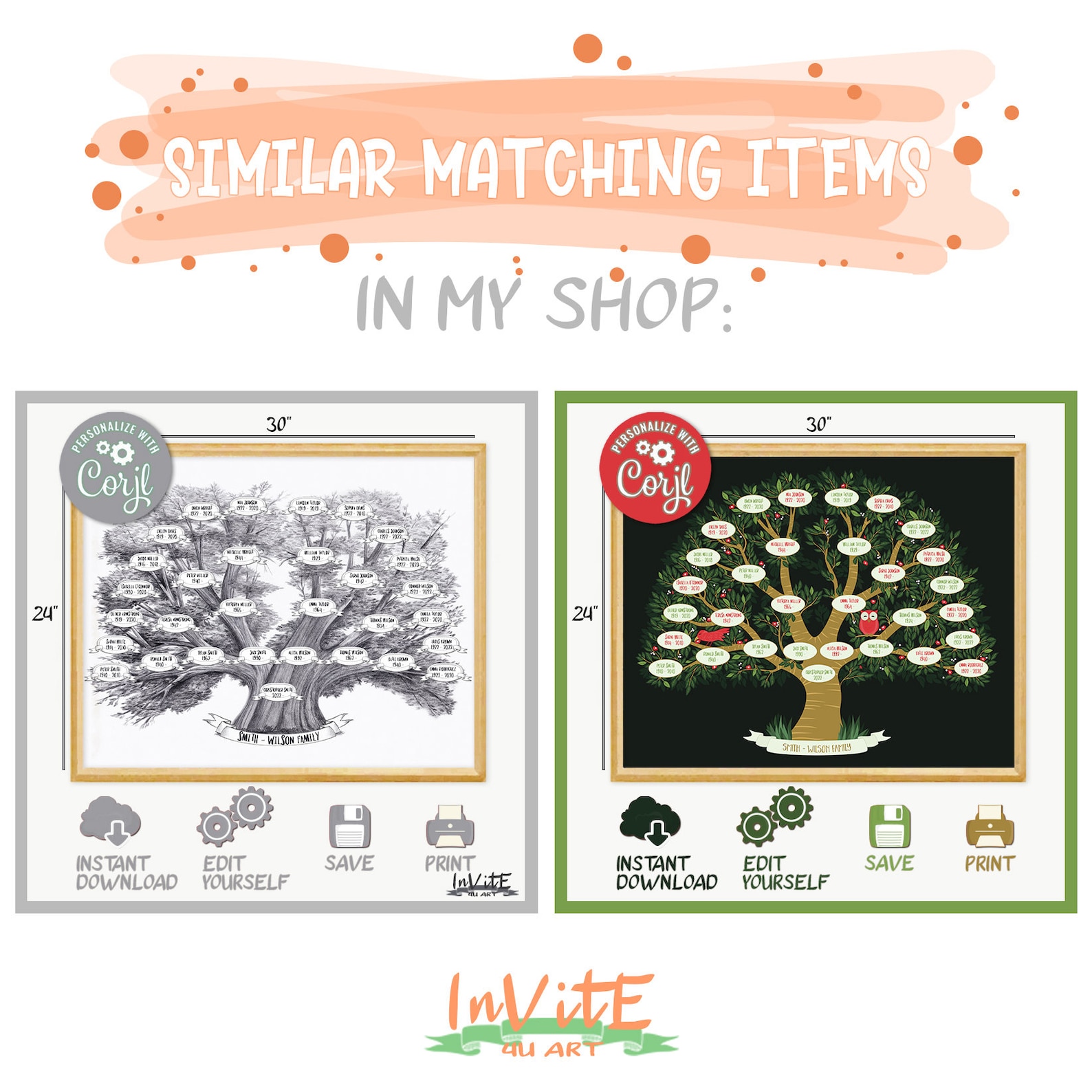 5 Generations FAMILY TREE Chart, Digital Copy of Hand Drawn Tree ...