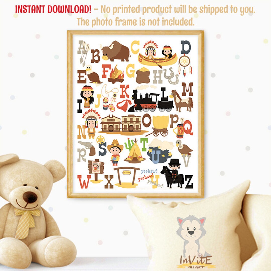 Cute WESTERN Alphabet, POSTER, Nursery Prints, Cowboy Themed Art ...