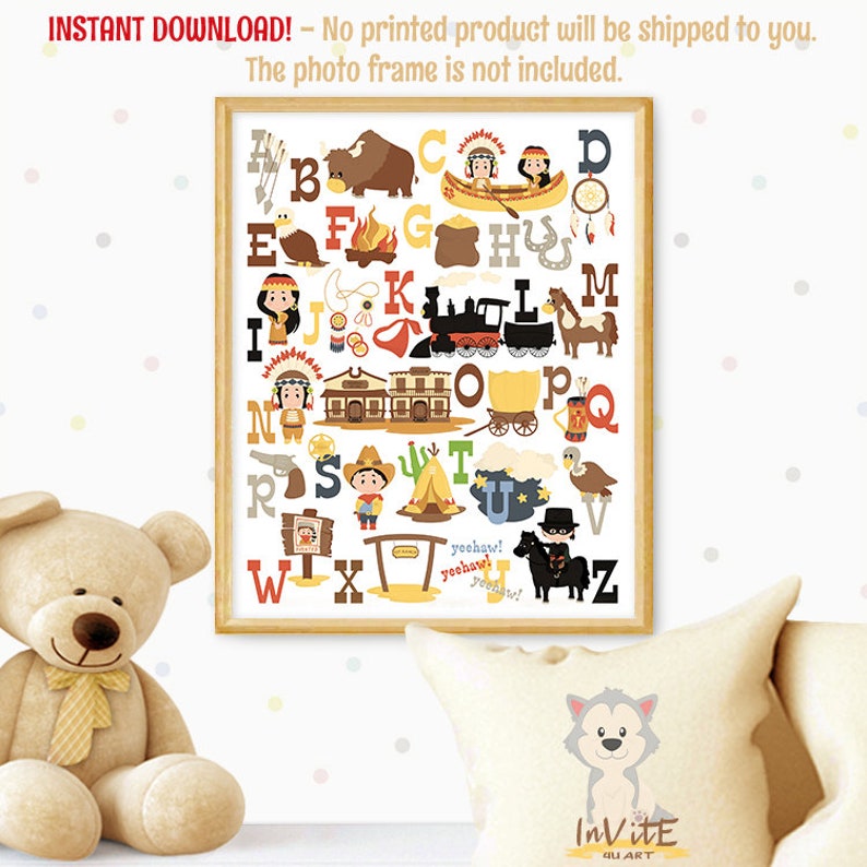 Cute WESTERN Alphabet, POSTER, Nursery Prints, Cowboy Themed Art ...