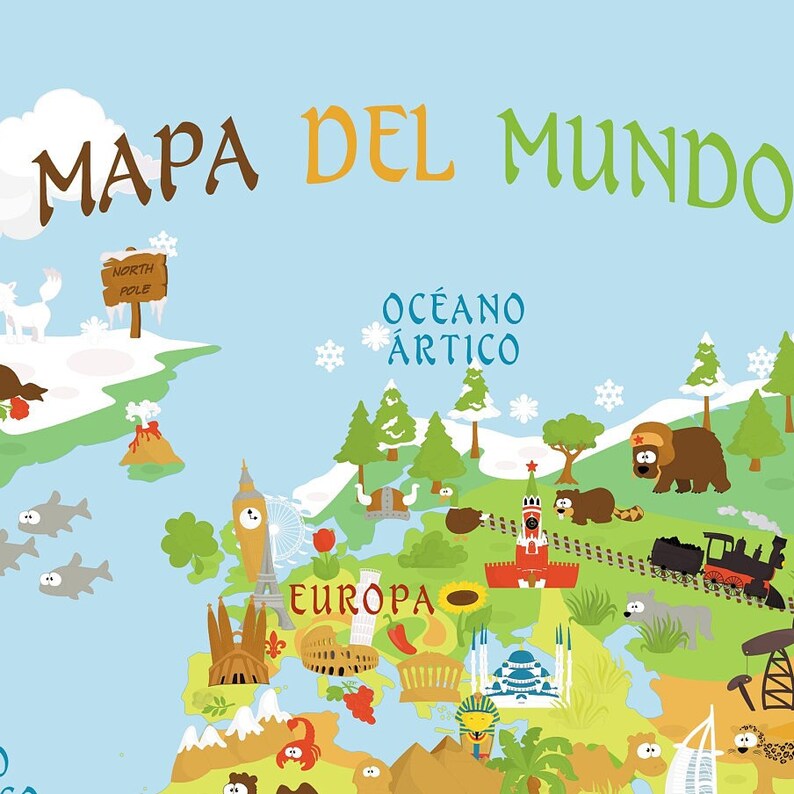 Cute Printable ESPAÑOL WORLD MAP, High Resolution Poster for Kids ...