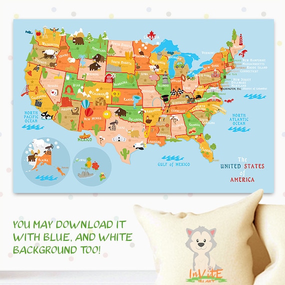 Printable USA POSTER Cute baby gift PRINT Nursery wall | Etsy