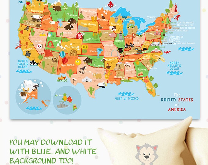 Printable United States Map Educational Print for Kids, Preschool ...