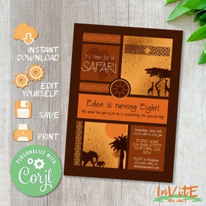 Editable, Vintage AFRICA Birthday Invitation, Free CORJL DEMO, Tribe ...