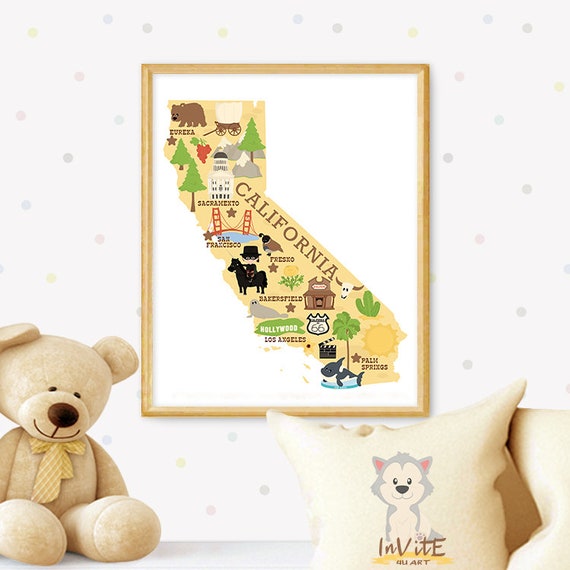 CALIFORNIA STATE Printable map for kids Kids room wall art | Etsy