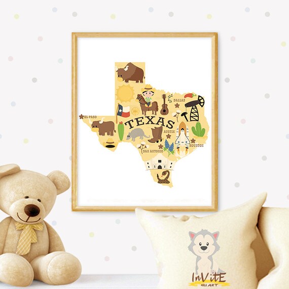 TEXAS STATE Printable Map for Kids Kids Room Wall Art | Etsy