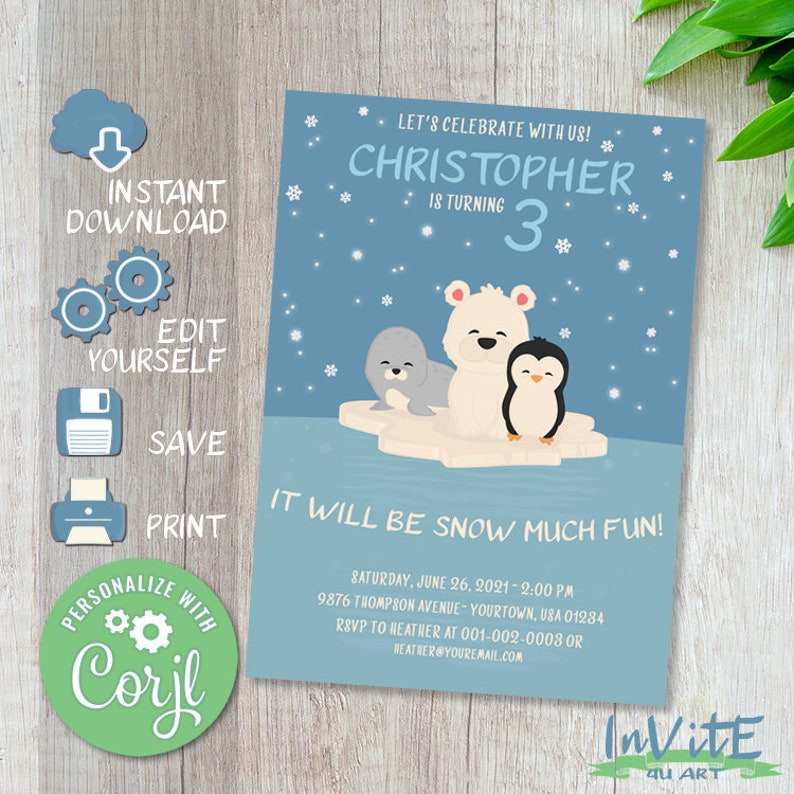 Editable ARCTIC Animals Invitation North Pole and Sea Invite - Etsy