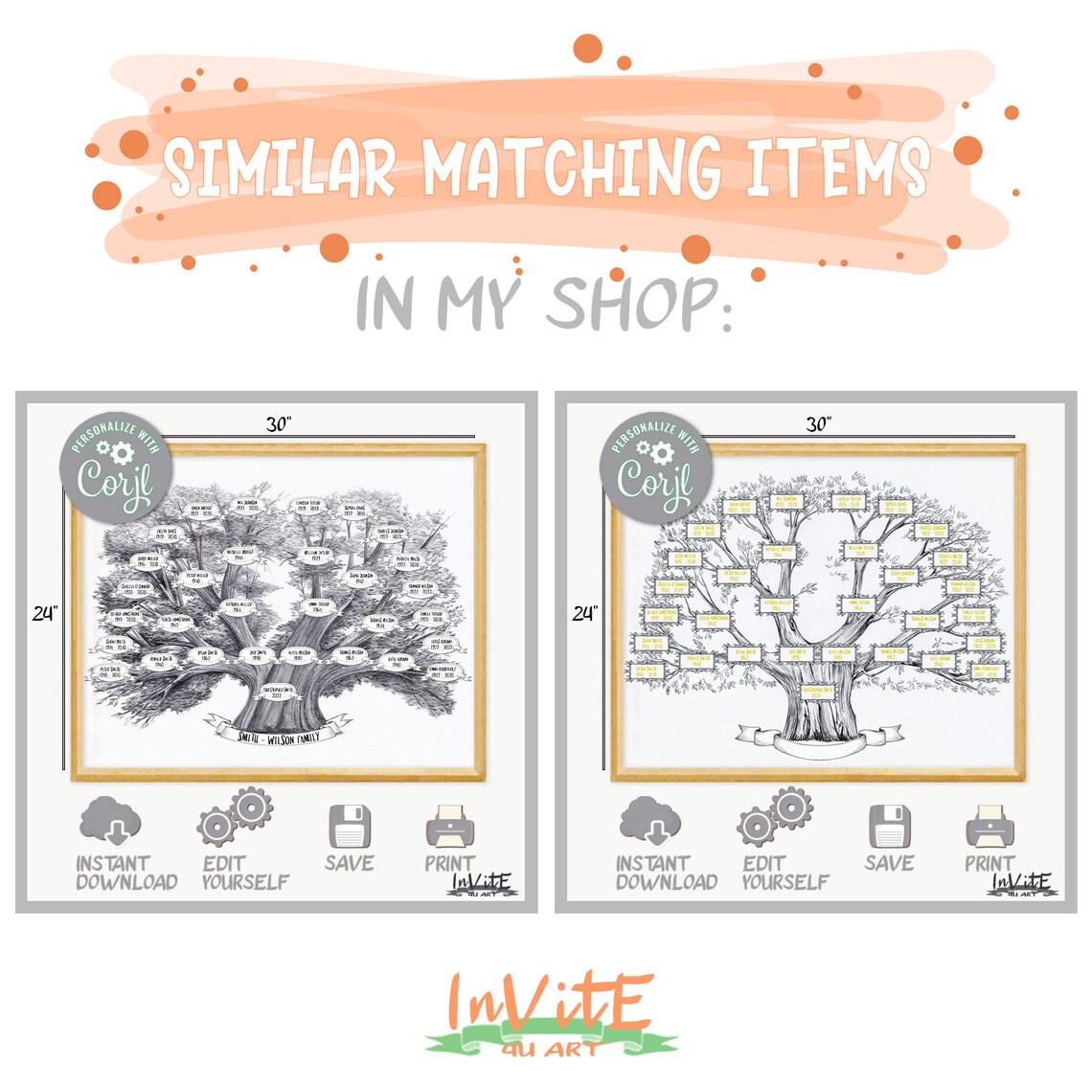 5 Generations, Digital FAMILY TREE Chart, Traditional Motives, EDITABLE ...