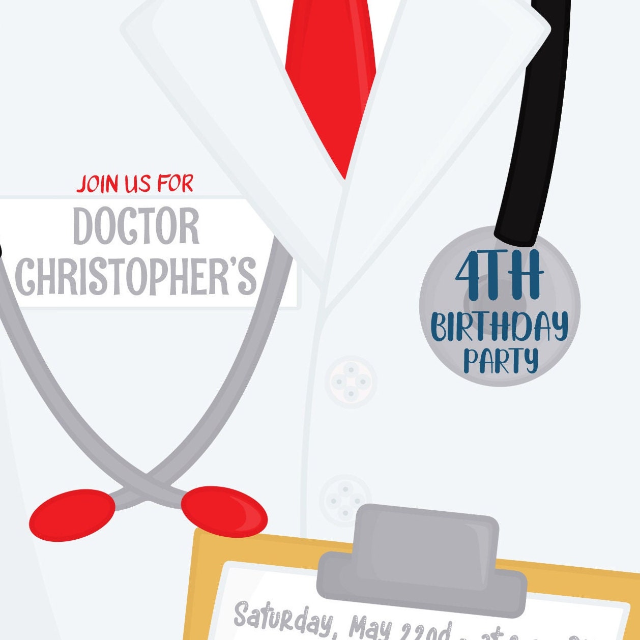 Editable DOCTOR Invitation for Kids, Medical Gown, Birthday Party ...