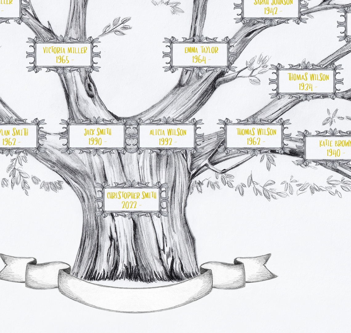 5 Generations FAMILY TREE Chart, Digital Copy of Hand Drawn Tree ...
