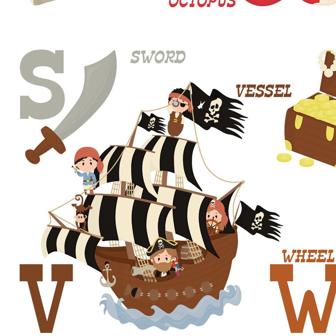 Cute PIRATE Alphabet, Poster, Digital Nursery Prints, PIRATE Themed Art ...