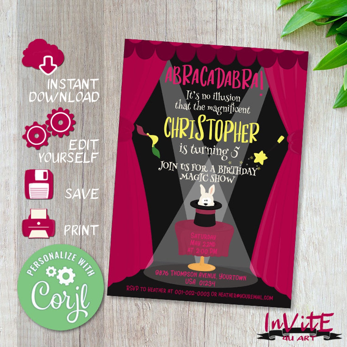 Editable MAGIC SHOW Birthday Invitation, Free Corjl DEMO, Printable ...