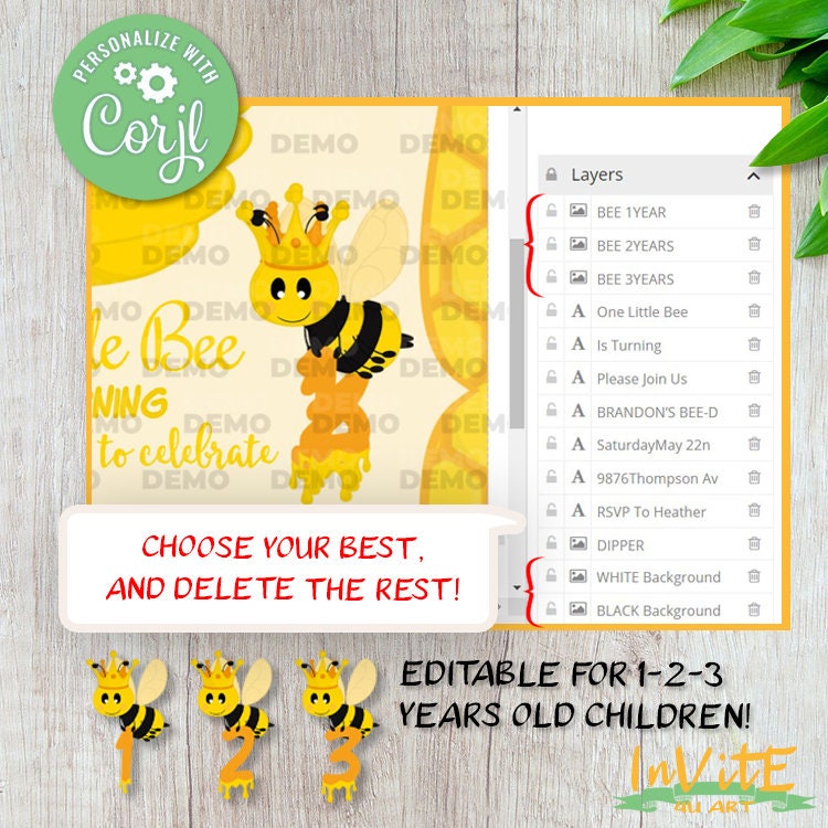 Editable Bee-birthday Invitation, Free CORJL DEMO, Busy Bee Invite ...