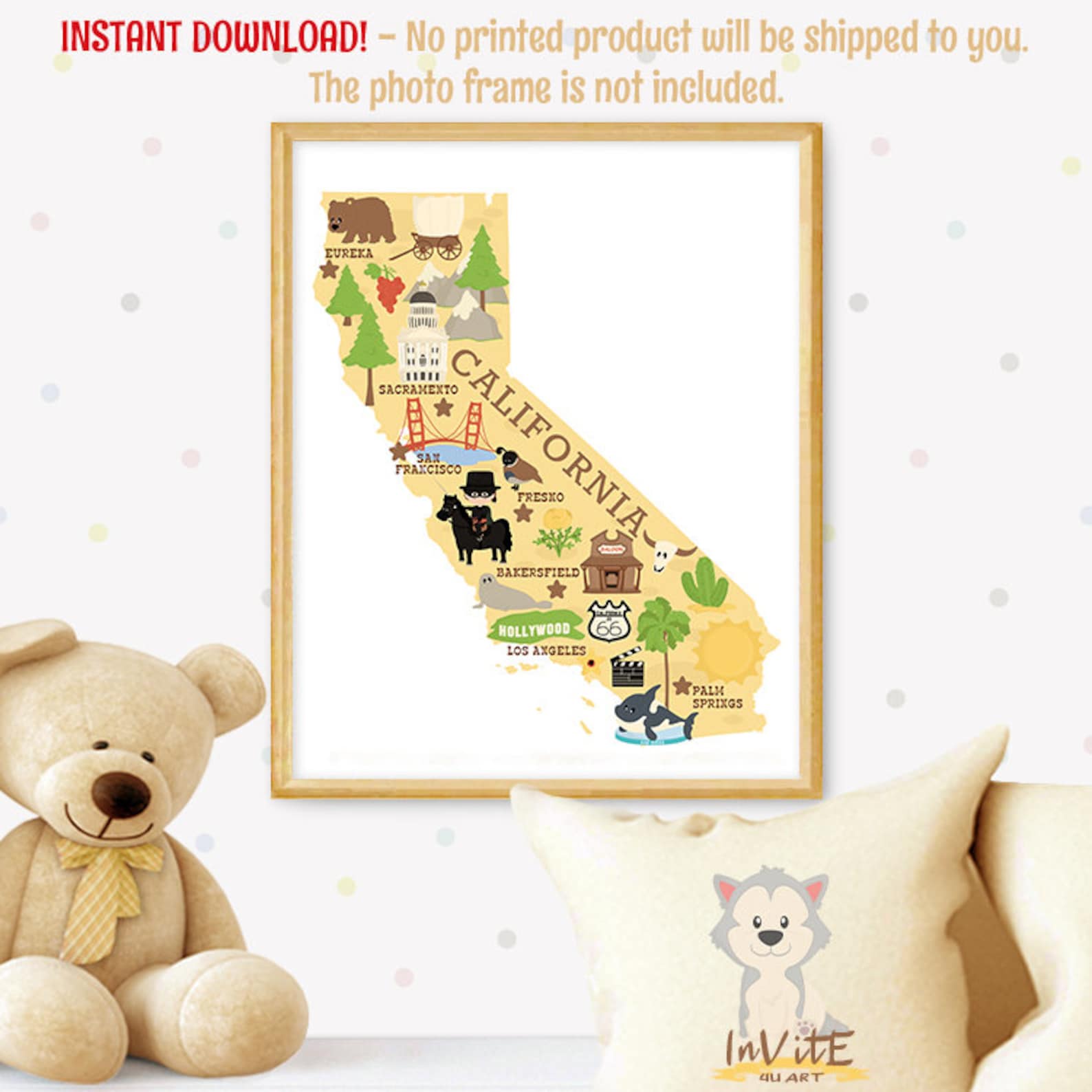 CALIFORNIA STATE, Printable Map for Kids, Kids Room Wall Art, Prints ...