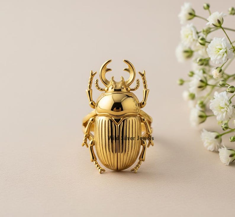 Silver Large Beetle Ring, Split Shank Beetle Insect Inspired Ring, Cute ...