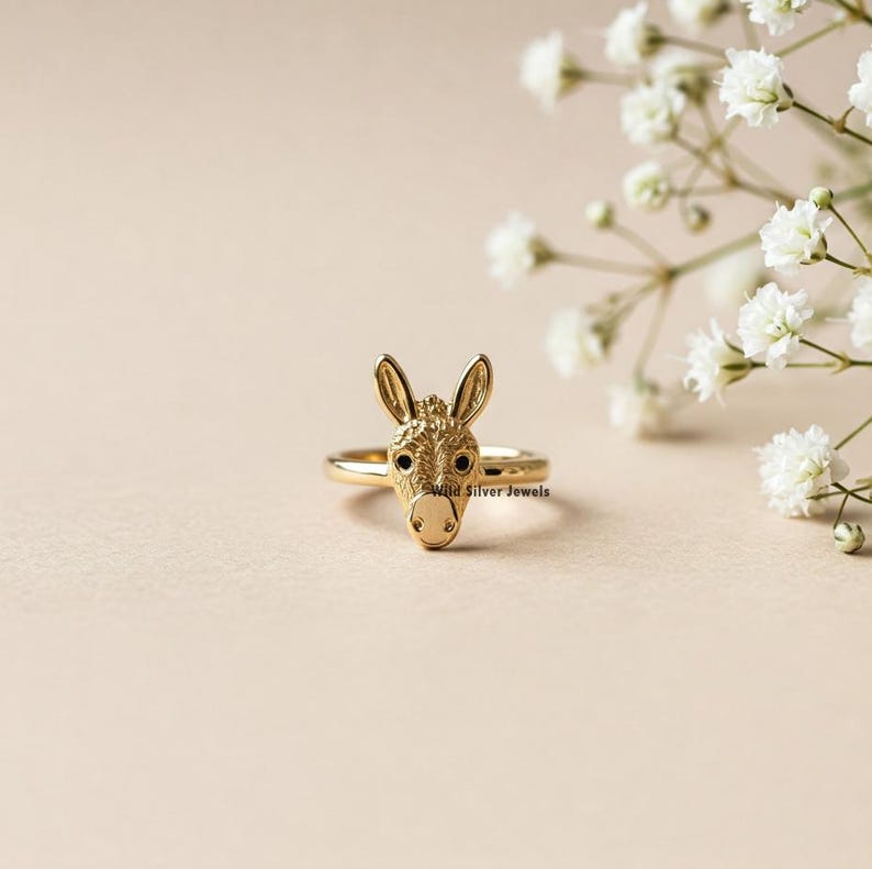 Tiny Donkey Silver Ring, Flat Donkey Face Inspired Ring, Cute Farm ...