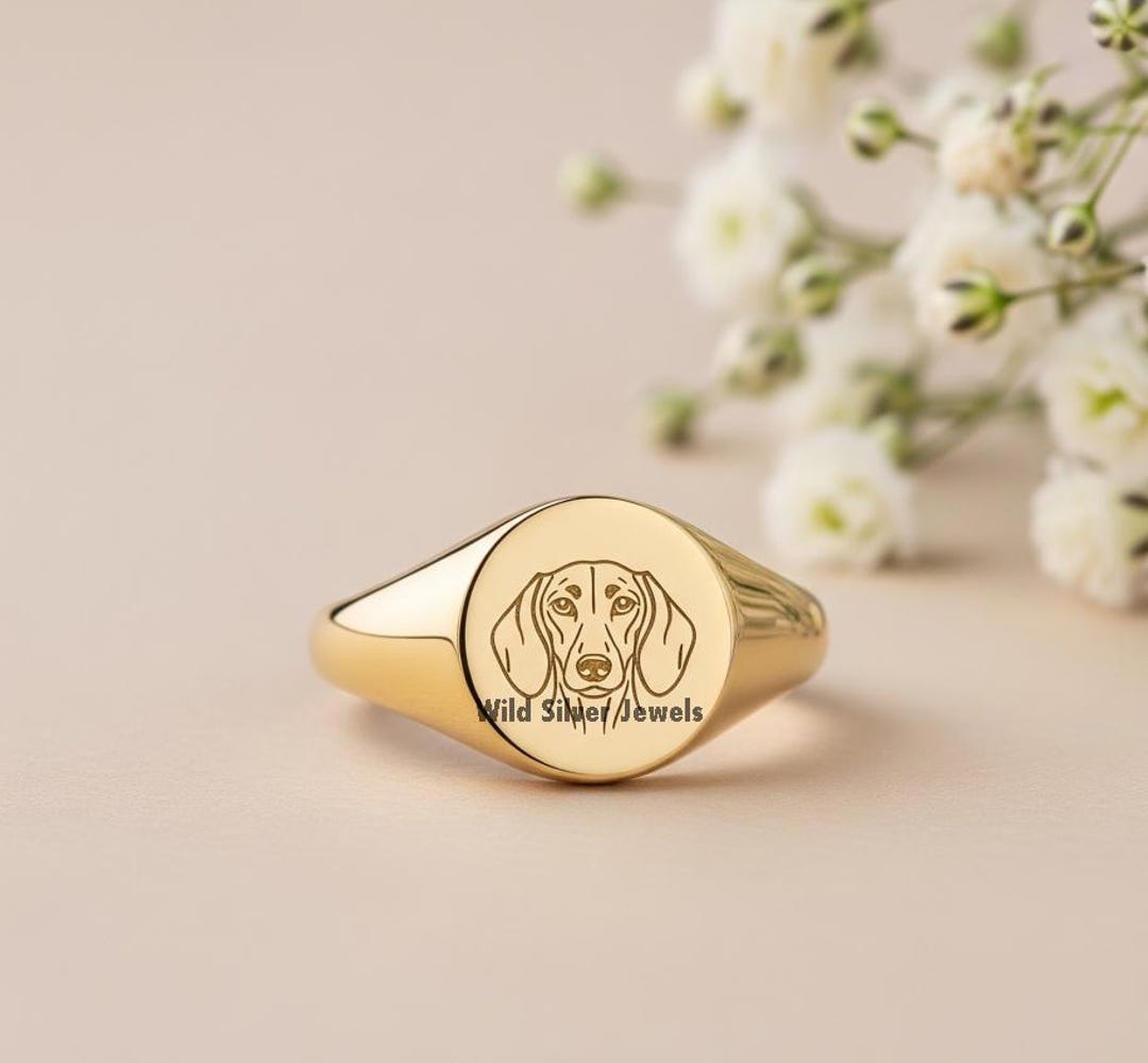 Silver Signet Men's Ring, Dachshund Dog Lover Gift, Engraved Dachshund ...