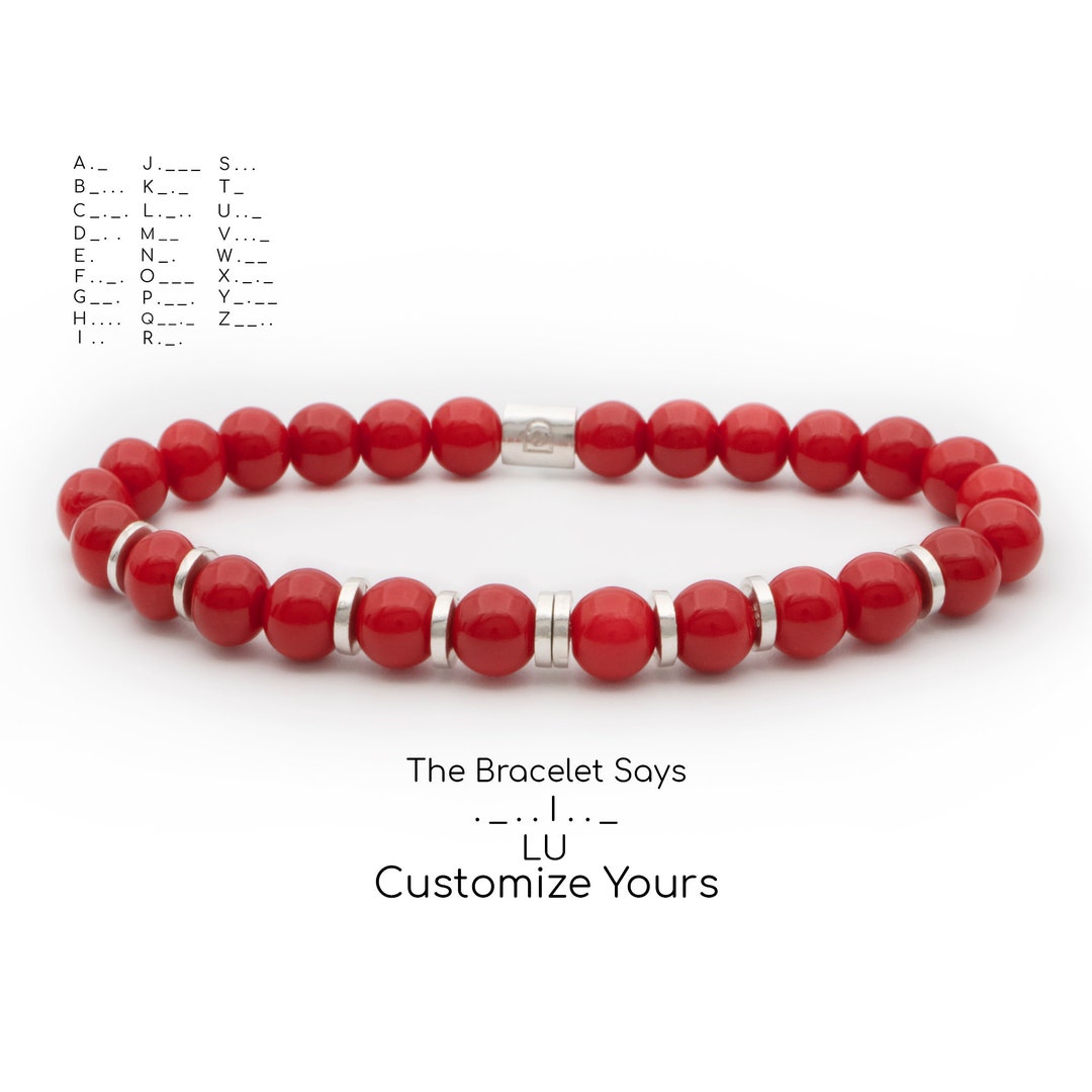 Custom Red Morse Code Bracelet, Sterling Silver Discs - Etsy