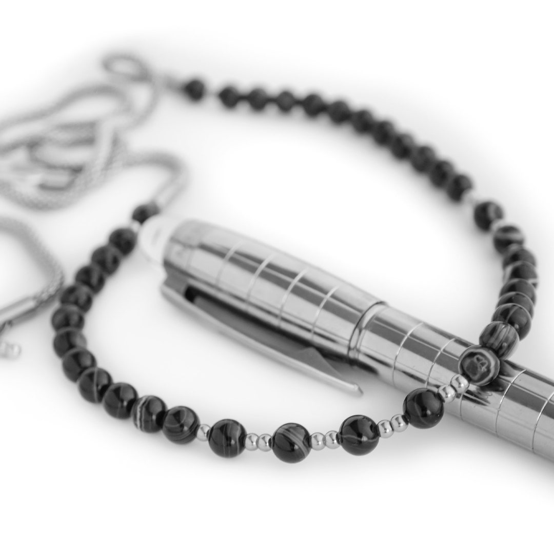 Custom Morse Code Men's Necklace With Black Agate Beads and Steel Chain ...