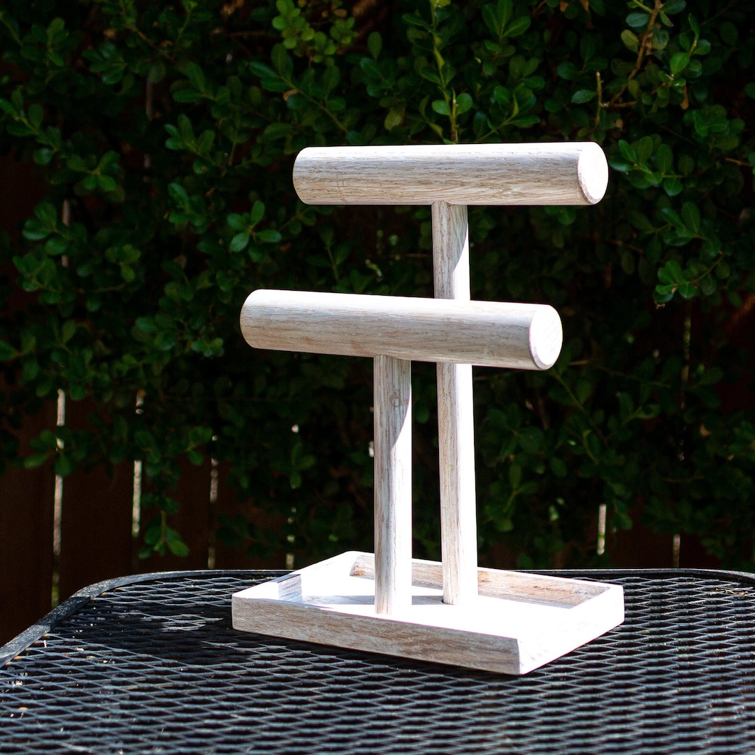 Oak Wood Jewelry Stand With Ring Dish. Handmade Bracelet Holder ...